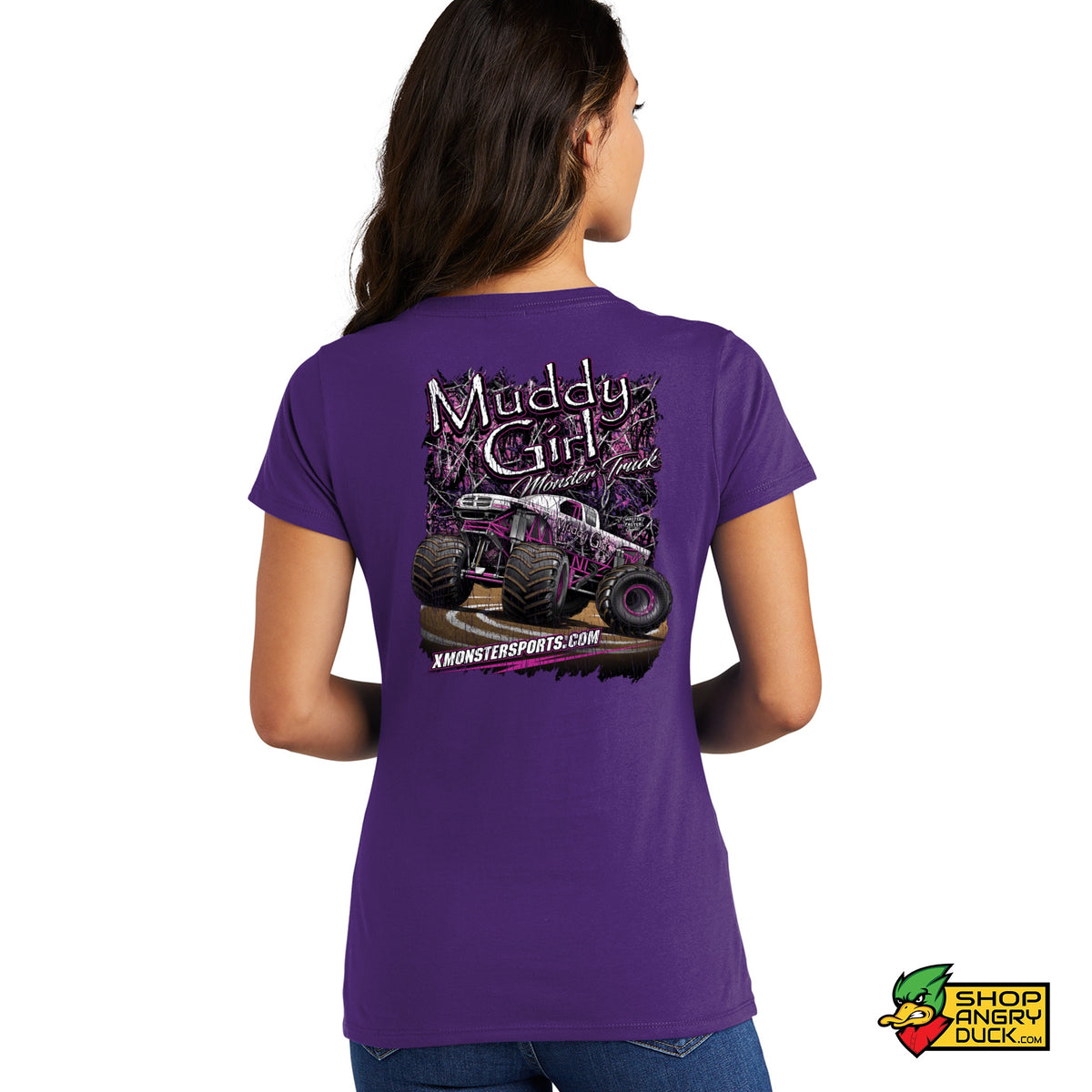 Muddy Girl Monster Truck Ladies V-Neck T-Shirt – ShopAngryDuck.com