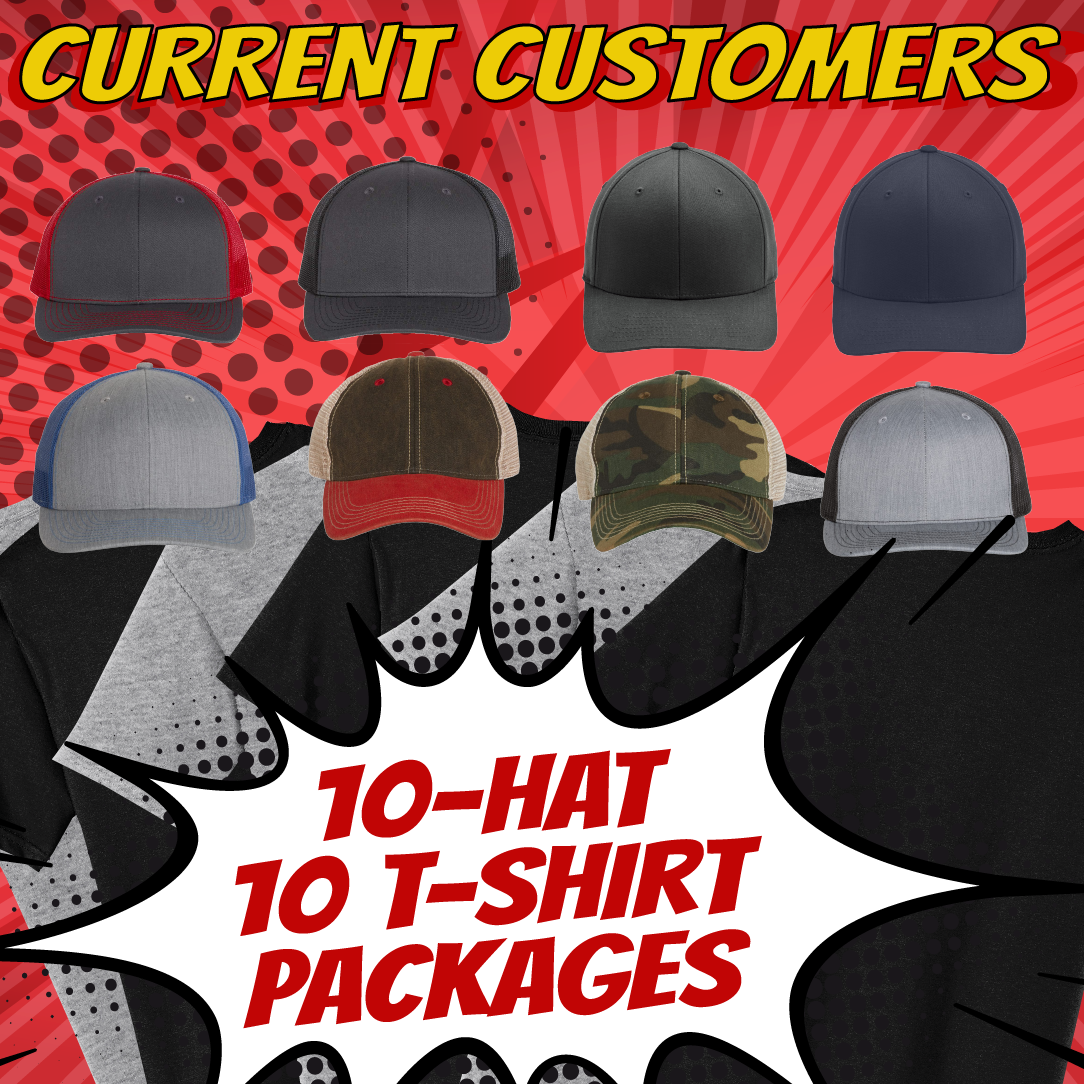 T-shirt & Hat Package: 10 T-shirts & 10 hats (current customers ...