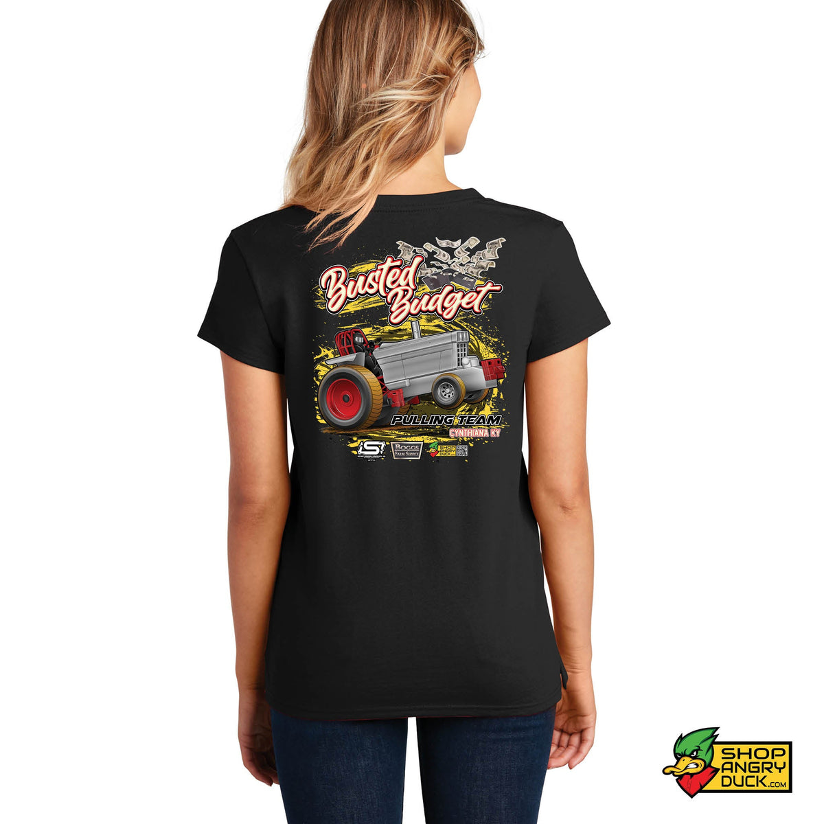 Busted Budget Pulling Team Ladies V-Neck T-Shirt – ShopAngryDuck.com